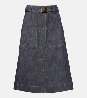 Moncler Belted Denim Midi Skirt - Blue