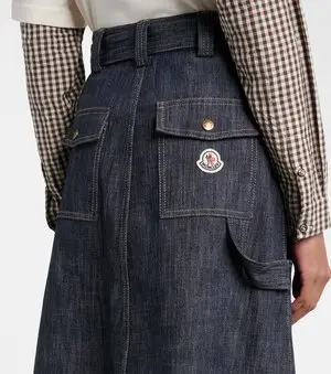 Moncler Belted Denim Midi Skirt - Blue