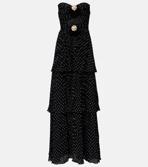 SELF-PORTRAIT Embellished Polka-dot Tiered Gown - Black
