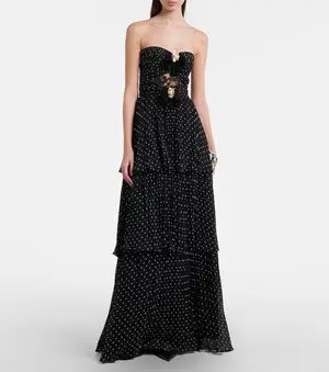 SELF-PORTRAIT Embellished Polka-dot Tiered Gown
