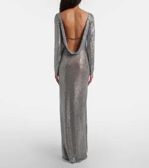 SELF-PORTRAIT Embellished Maxi Dress In Heather - Grey
