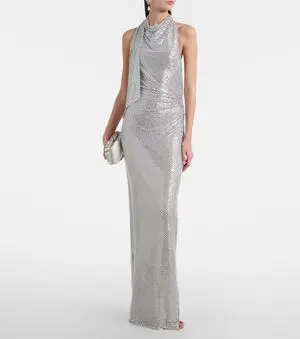 SELF-PORTRAIT Embellished Maxi Dress - Grey