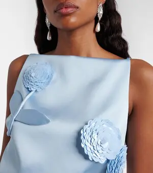 SELF-PORTRAIT Floral-appliqué Sequined Cropped Satin Top