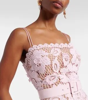 SELF-PORTRAIT Belted Crochet Midi Dress - Pink
