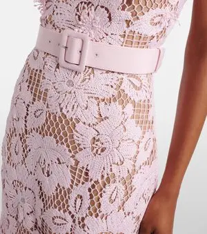 SELF-PORTRAIT Belted Crochet Midi Dress - Pink