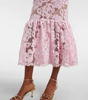 SELF-PORTRAIT Belted Crochet Midi Dress - Pink