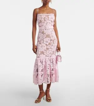 SELF-PORTRAIT Belted Crochet Midi Dress - Pink