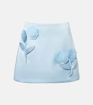 SELF-PORTRAIT Floral-appliqué Satin Miniskirt