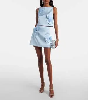 SELF-PORTRAIT Floral-appliqué Satin Miniskirt