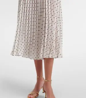 SELF-PORTRAIT Belted Polka Dot Pleated Midi Dress - White