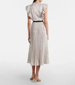SELF-PORTRAIT Belted Polka Dot Pleated Midi Dress - White