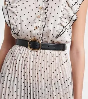 SELF-PORTRAIT Belted Polka Dot Pleated Midi Dress - White