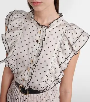 SELF-PORTRAIT Belted Polka Dot Pleated Midi Dress - White