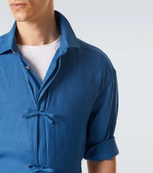 Kiton Bow-detail Linen Shirt - Blue