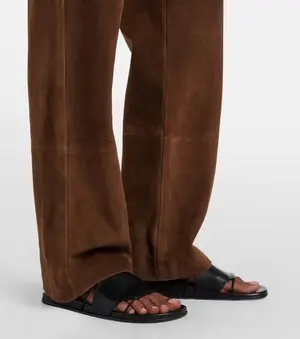 THE ROW Kenan Suede Bootcut Trousers - Brown