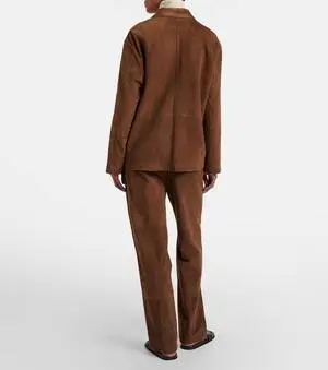 THE ROW Kenan Suede Bootcut Trousers - Brown