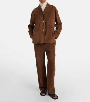 THE ROW Kenan Suede Bootcut Trousers - Brown
