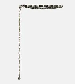 Etro Embellished Leather Belt With Chain Detail Black