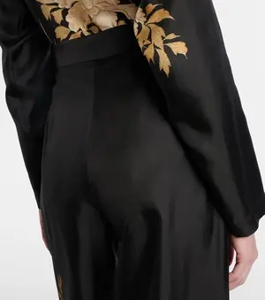 Max Mara Silk Printed High-rise Wide-leg Trousers