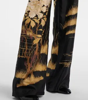 Max Mara Silk Printed High-rise Wide-leg Trousers