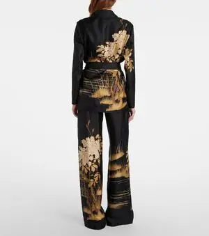 Max Mara Silk Printed High-rise Wide-leg Trousers