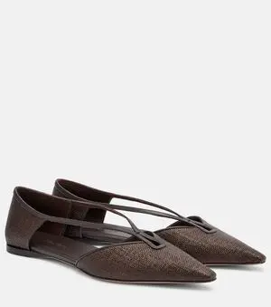 Max Mara Volpino Woven Leather Ballet Flats - Brown