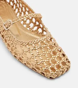 SOULIERS MARTINEZ Woven Leather Mary Jane Flats - Gold