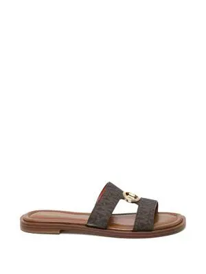 Michael Kors All-over Logo Buckle Flat Sandals - Brown