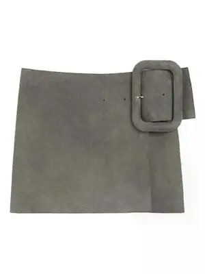 AMI Paris Goat Suede Leather Mini Skirt With Large Buckle Detail - Grey