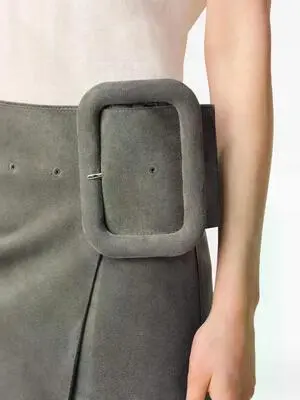 AMI Paris Goat Suede Leather Mini Skirt With Large Buckle Detail