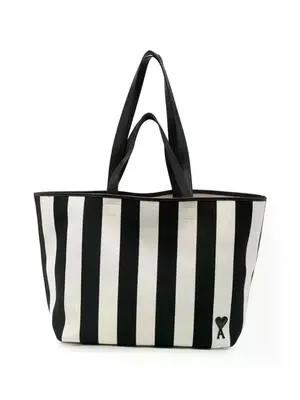 AMI Paris De Coeur Striped-pattern Tote Bag - Black