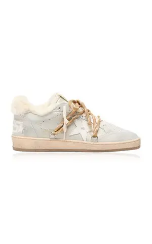 GOLDEN GOOSE Ball Star Shearling-trimmed Distressed Leather Sneakers