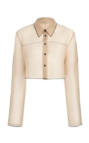 Khaite Fritz Cropped Silk Organza Shirt - Neutral