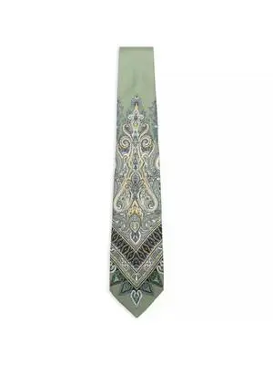Etro Paisley Print Silk Neck Tie - Green