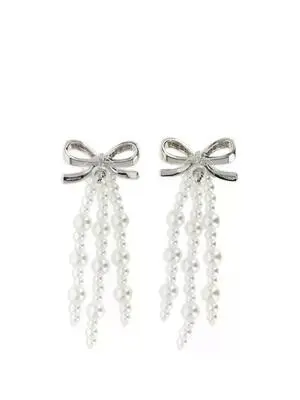 SELF-PORTRAIT Bow Pearl Drop Earrings - Silver