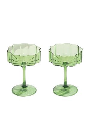 FAZEEK Wave Coupe Glasses Set Of 2 - Green