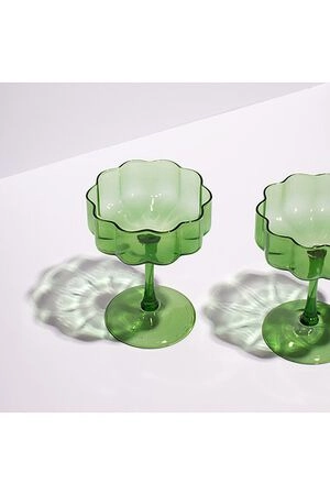FAZEEK Wave Coupe Glasses Set Of 2 - Green