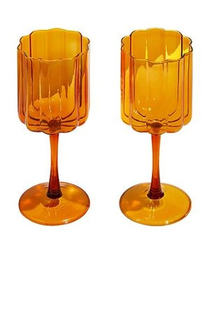 FAZEEK Wave Wine Glasses Set Of 2 - Amber