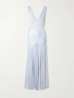 SELF-PORTRAIT Paneled Satin And Stretch-jersey Maxi Dress - Blue