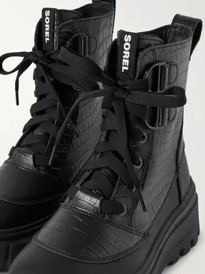 Sorel Caribou Croc-effect And Smooth Leather Ankle Boots