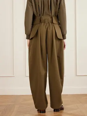 Loewe Belted Pleated Cotton And Silk-blend Wide-leg Trousers