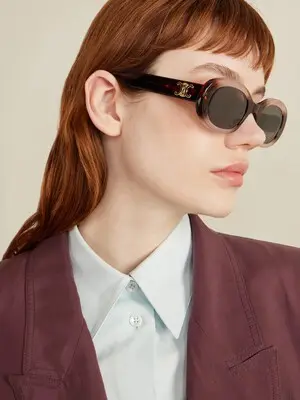 Celine Triomphe Oval-frame Tortoiseshell Acetate Sunglasses - Red