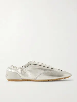 Saint Laurent Lewis Metallic Leather Sneakers - Silver