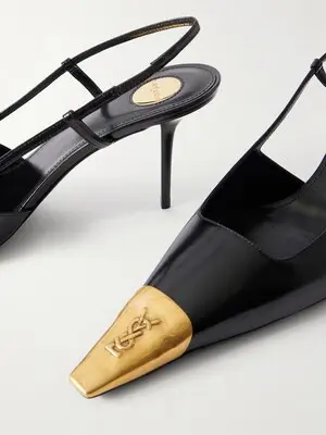 Saint Laurent Jeanne Embellished Leather Slingback Pumps - Black