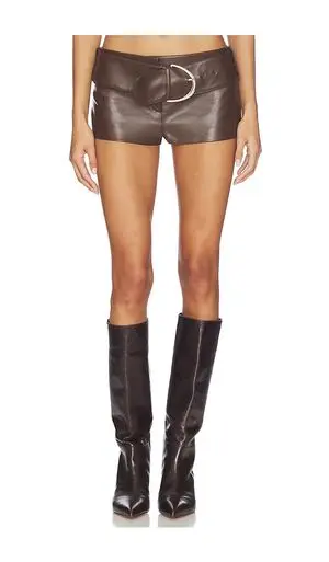 LAMARQUE X Revolve Belted Faux Leather Hot Shorts - Chocolate