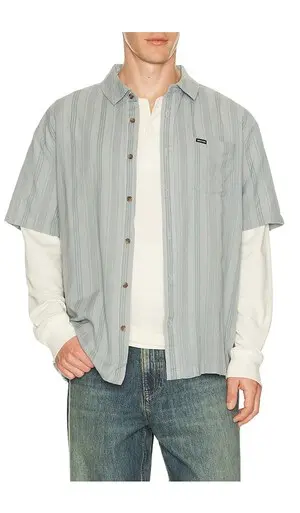 Brixton Cru Striped Dobby Woven Shirt In . Also - Blue