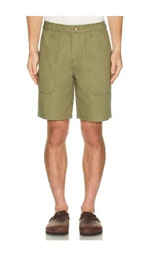Brixton Surplus Vintage Wash Herringbone Shorts - Olive