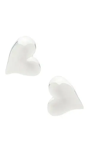 Jenny Bird Art Heart Button Earrings - Metallic Silver