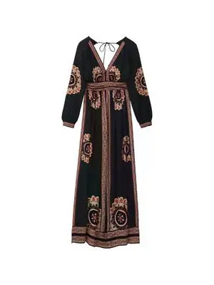 Ba&sh Vera V-neck Printed Maxi Dress - Black
