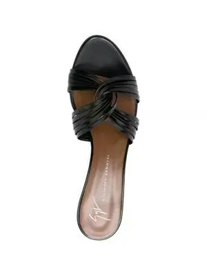 GIUSEPPE ZANOTTI Knotted Leather Heeled Sandals - Black
